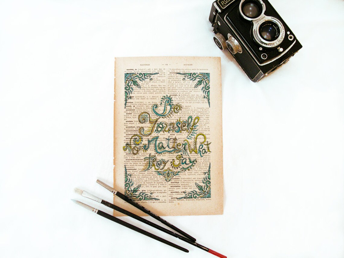 Inspirational Quote on Dictionary Print Handmade Illustration Printed ...