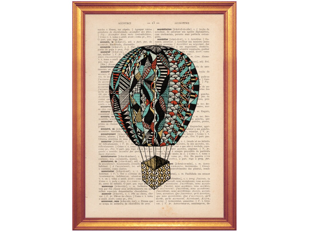Dictionary Print of an Air Balloon Handmade Illustration Printed in Old ...