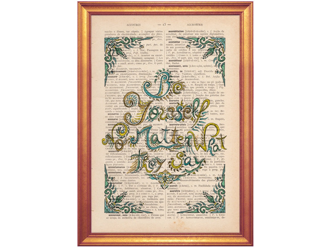 Inspirational Quote on Dictionary Print Handmade Illustration Printed ...