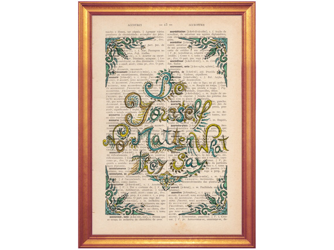 Inspirational Quote on Dictionary Print Handmade Illustration Printed ...