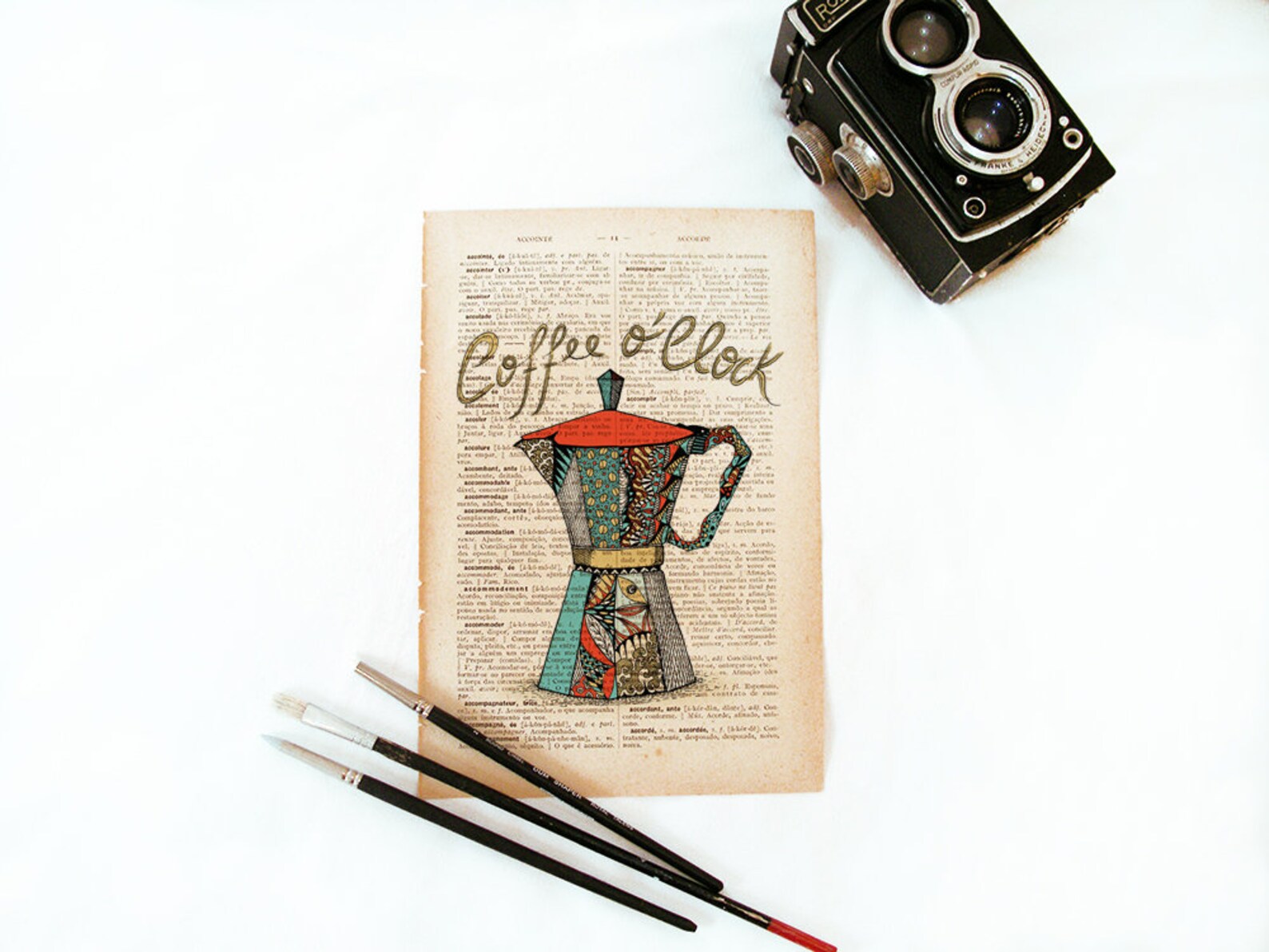 Coffee Pot Poster Dictionary Print Handmade Illustration Printed in Old ...