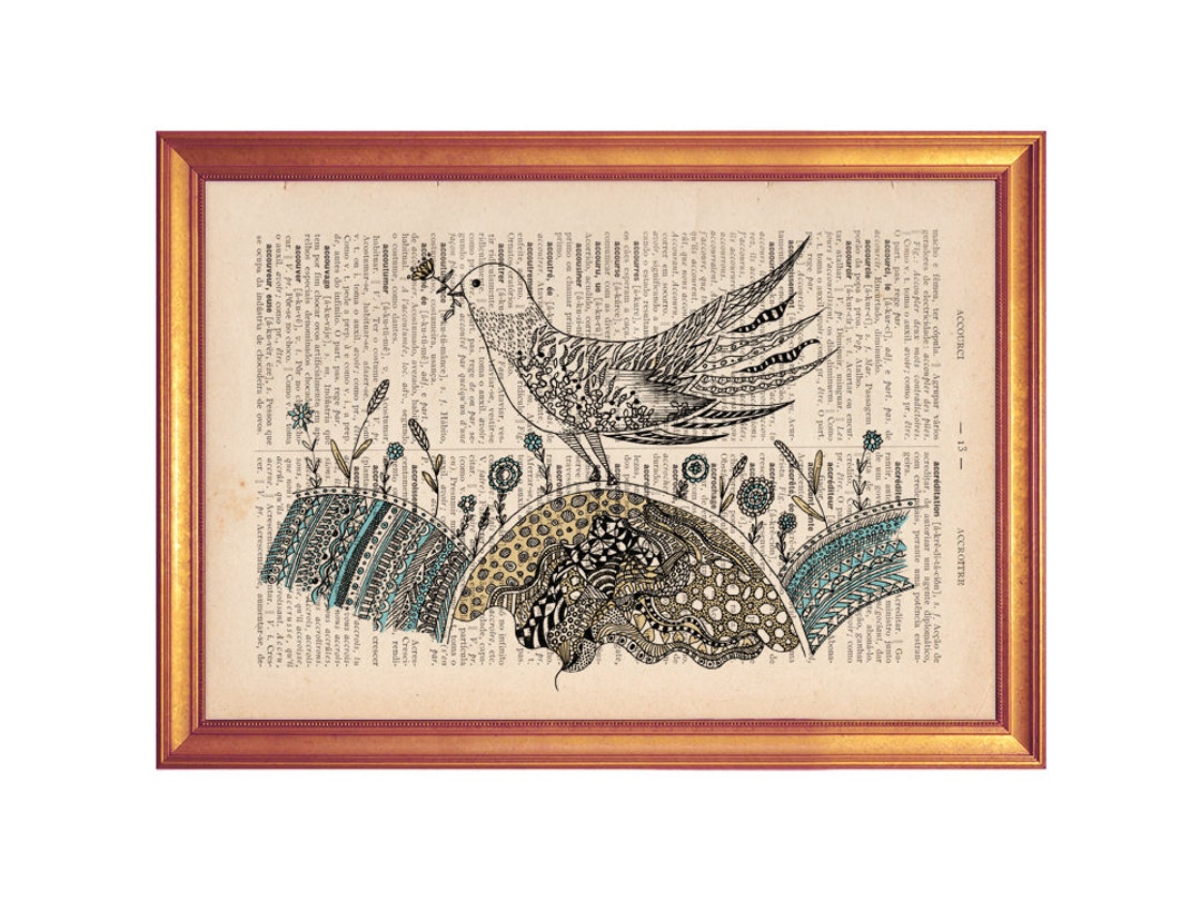 Bird Illustration Art Dictionary Print Handmade Illustration Printed in ...