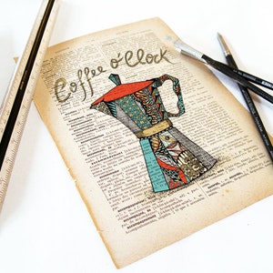 Coffee Pot Poster Dictionary Print Handmade Illustration Printed in Old ...