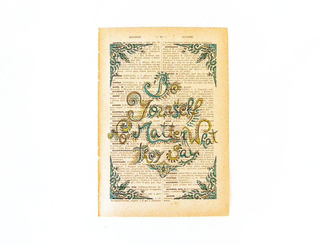 Inspirational Quote on Dictionary Print Handmade Illustration Printed ...