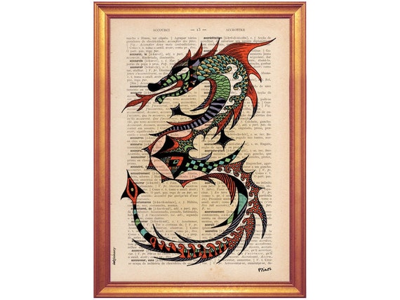 Dragon Handmade Illustration Poster Wall Art Print Printed on | Etsy