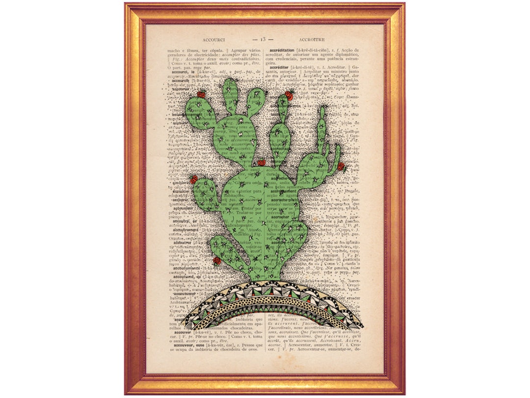 Cactus Book Page Art Dictionary Art Book Page Printed in Old Dictionary ...