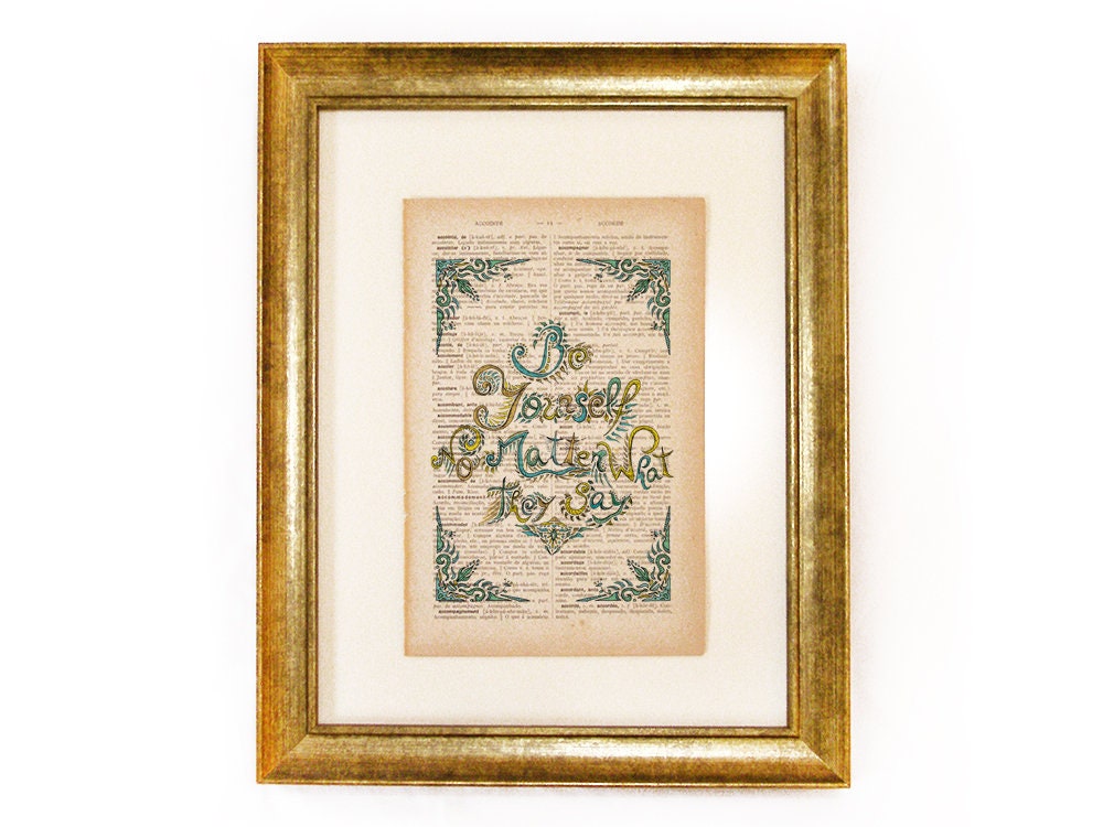 Inspirational Quote on Dictionary Print Handmade Illustration Printed ...