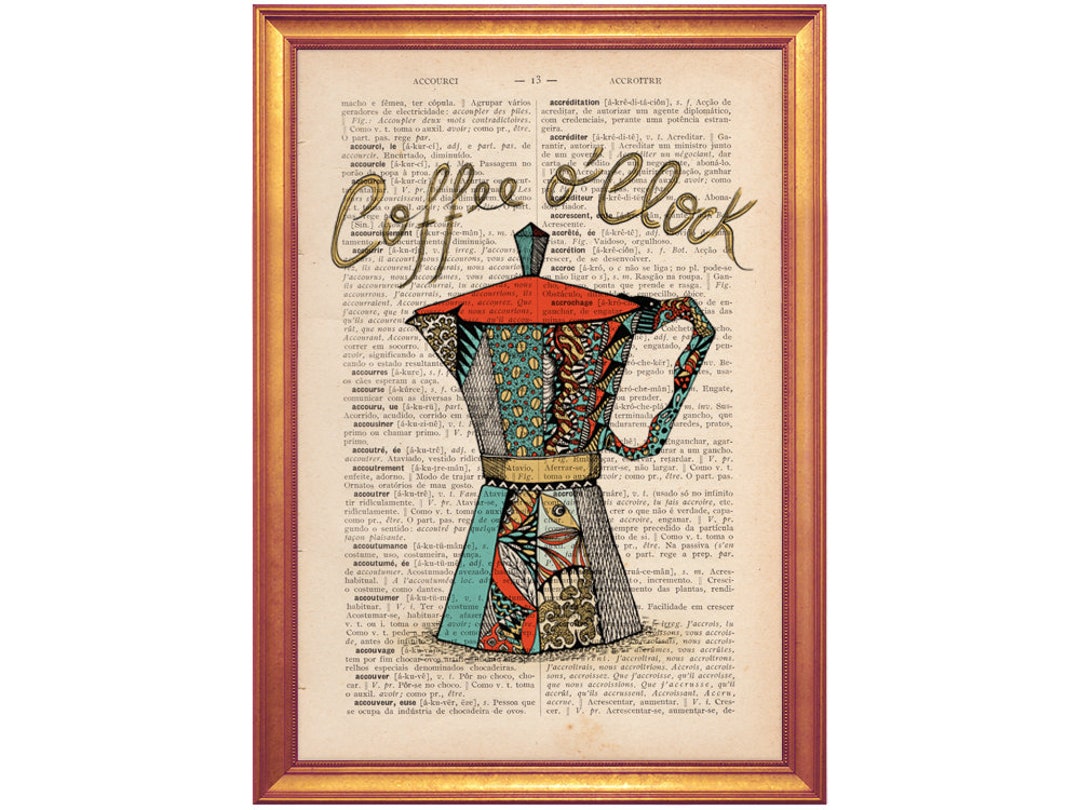 Coffee Pot Poster Dictionary Print Handmade Illustration Printed in Old ...