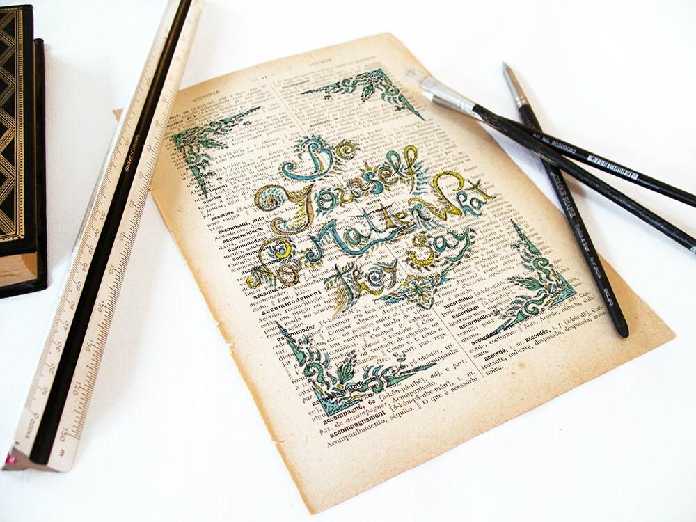 Inspirational Quote on Dictionary Print Handmade Illustration Printed ...