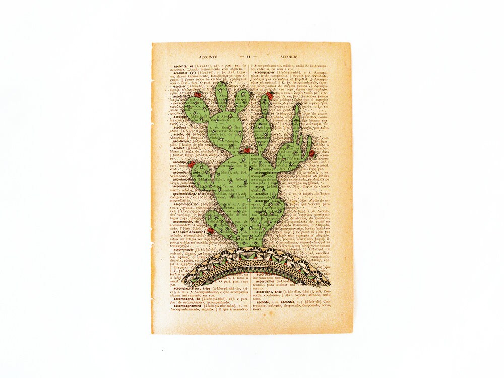 Cactus Book Page Art Dictionary Art Book Page Printed in Old - Etsy