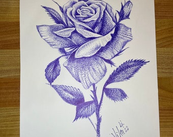 Rose Skull Ballpoint Pen Biro Dot Work (made With Tattoo Machine) Black ...