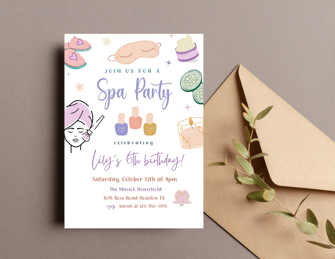 Spa Invitations Girls Spa Invitation Pampering EDITABLE - Etsy