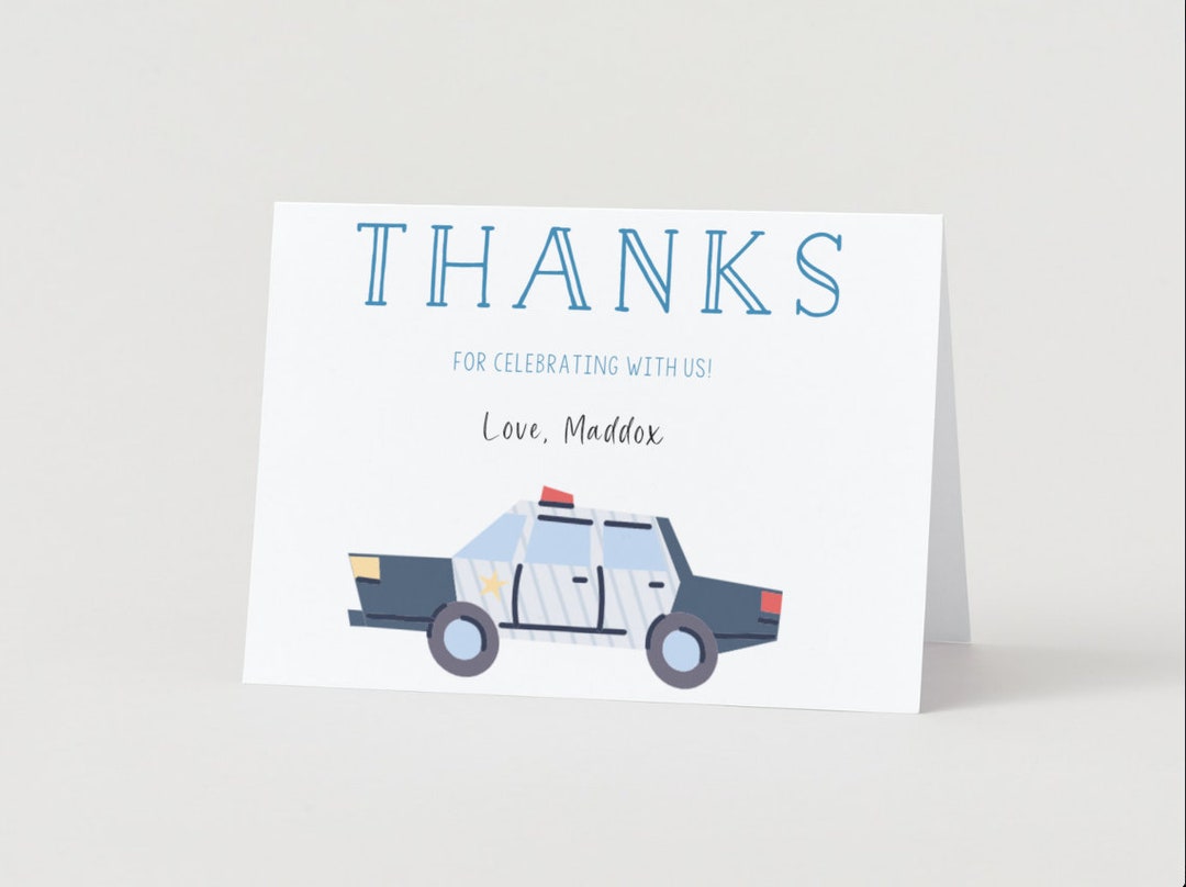 Police Policeman Cop Thank You Cards, EDITABLE, Favor Cards, Kids ...