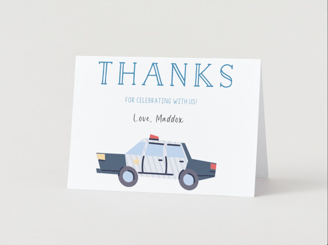 Police Policeman Cop Thank You Cards, EDITABLE, Favor Cards, Kids ...