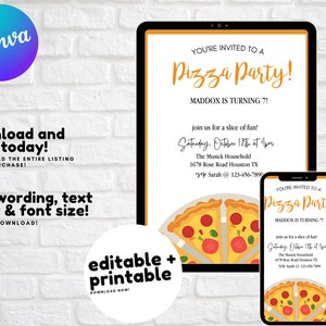 Editable Pizza Party Invitation, Pizzeria Birthday Invitation, Pizza ...