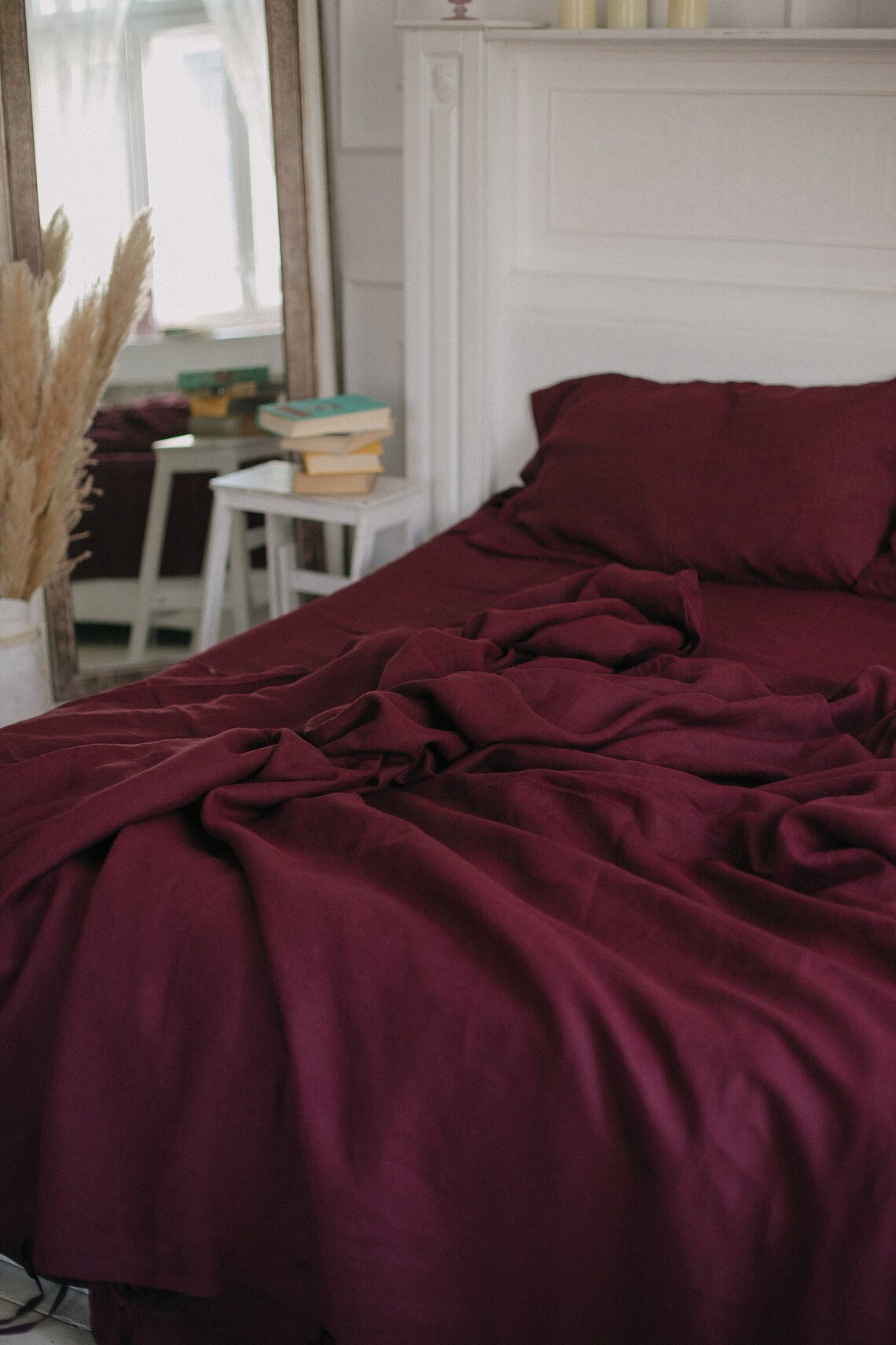 Burgundy Linen Duvet Cover Wine Washed Soft Quilt Cover - Etsy Sweden
