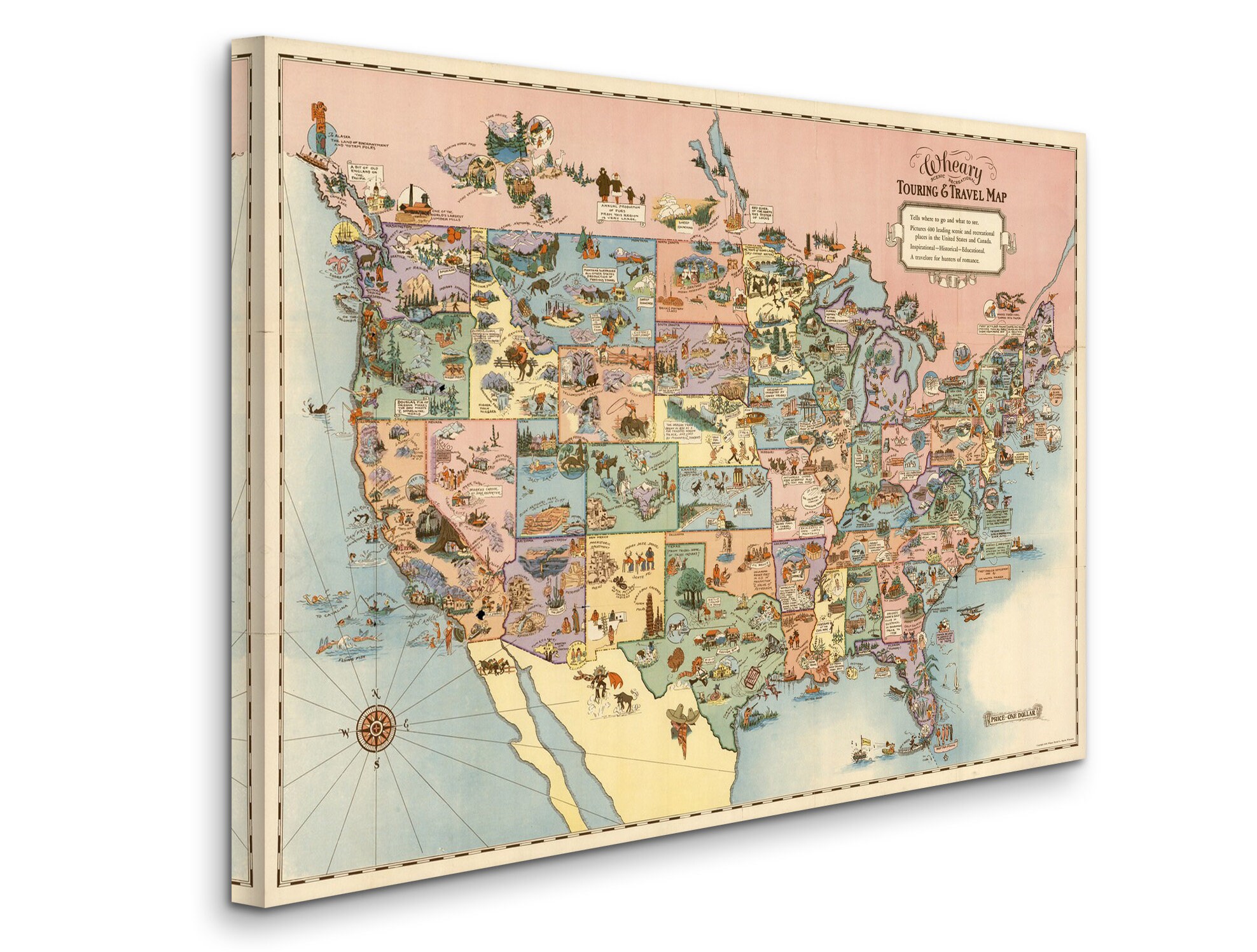 D4060 Wheary Scenic Recreational Touring & Travel Map Gallery Wrapped Canvas Wall Art Print ...