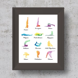 12 Basic Poses Yoga Print, Yoga Asana Poster, Yoga Gift, Meditation ...