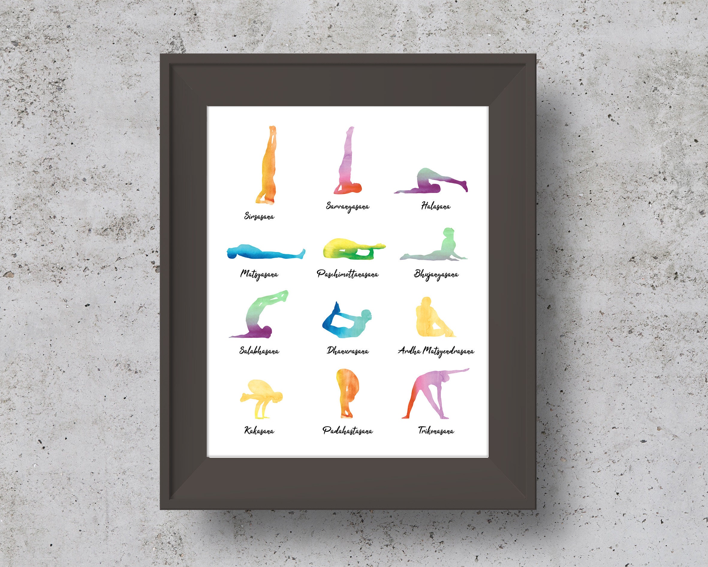 12 Basic Poses Yoga Print, Yoga Asana Poster, Yoga Gift, Meditation ...