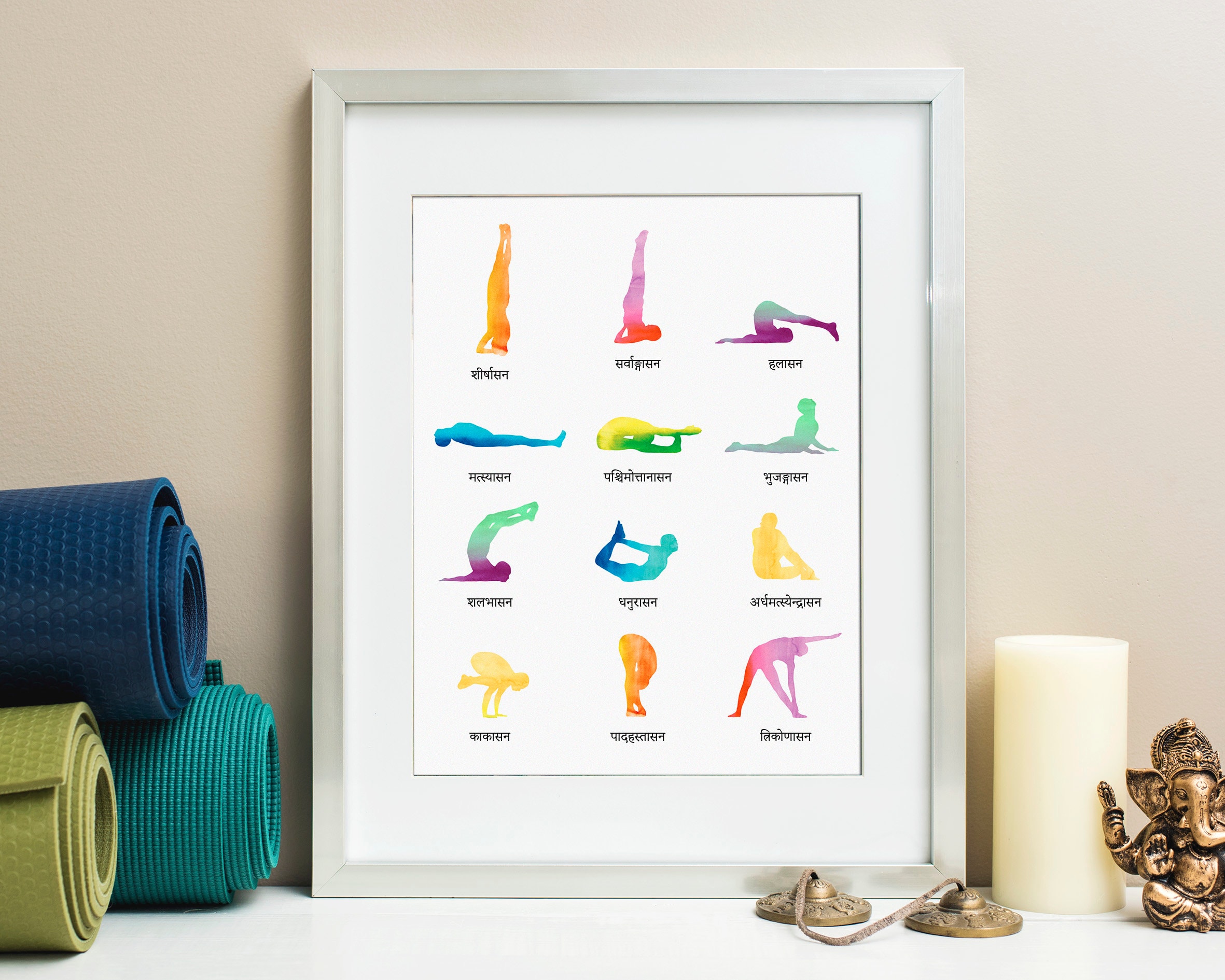 Basic Poses Sanskrit Yoga Poster, Yoga Asana Print, Yoga Gift ...