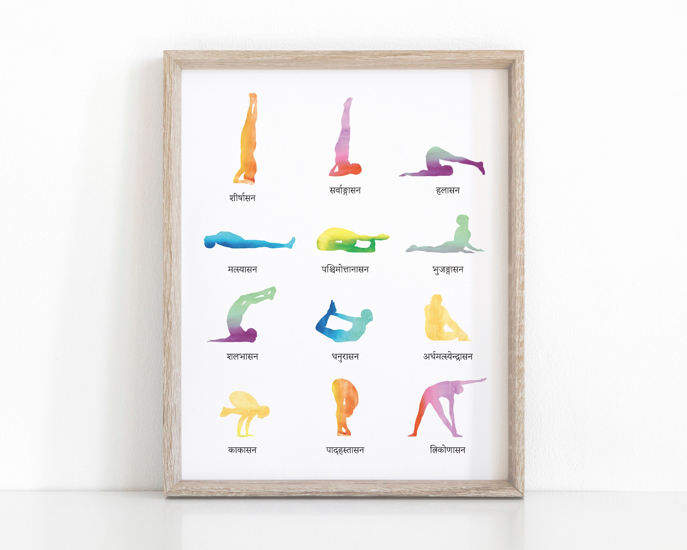 Basic Poses Sanskrit Yoga Poster, Yoga Asana Print, Yoga Gift ...