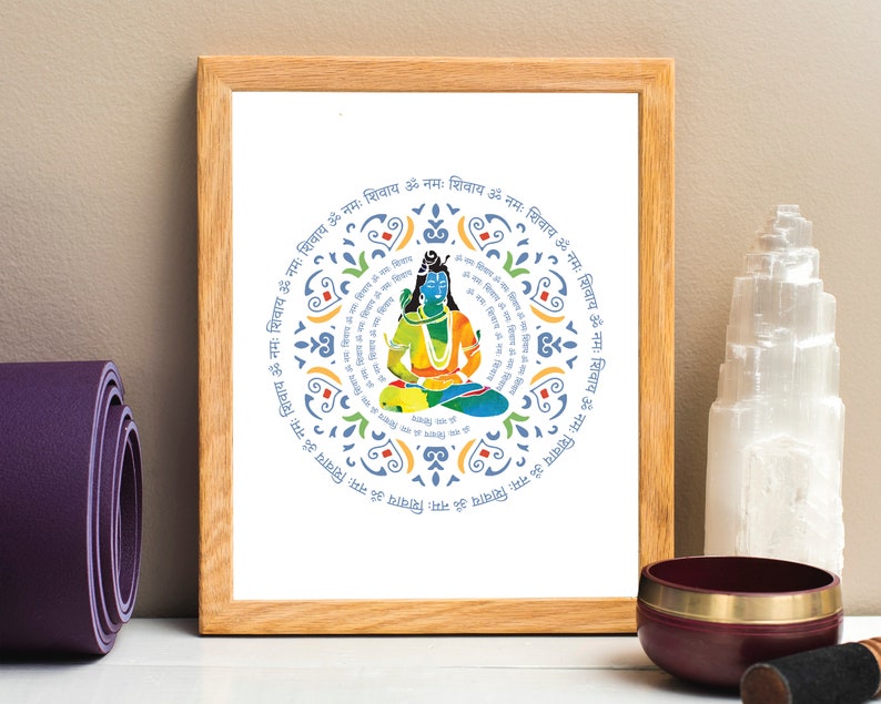 Shiva Print With Sanskrit Mantra, Printable Hindu Art, Yoga Wall Decor ...