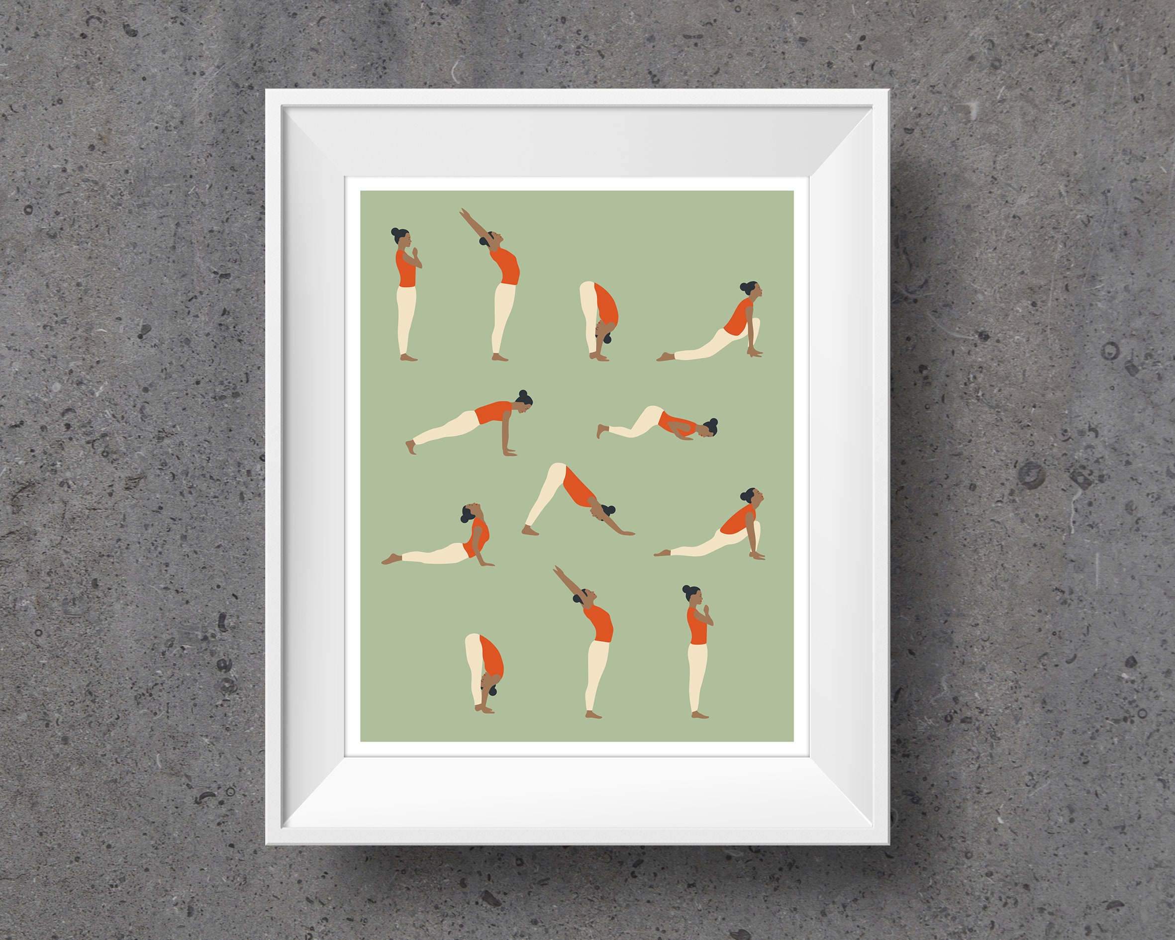 Green Sun Salutation Yoga Poster, Instant Download Asana Print - Etsy