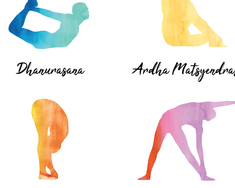 12 Basic Poses Yoga Print, Yoga Asana Poster, Yoga Gift, Meditation ...