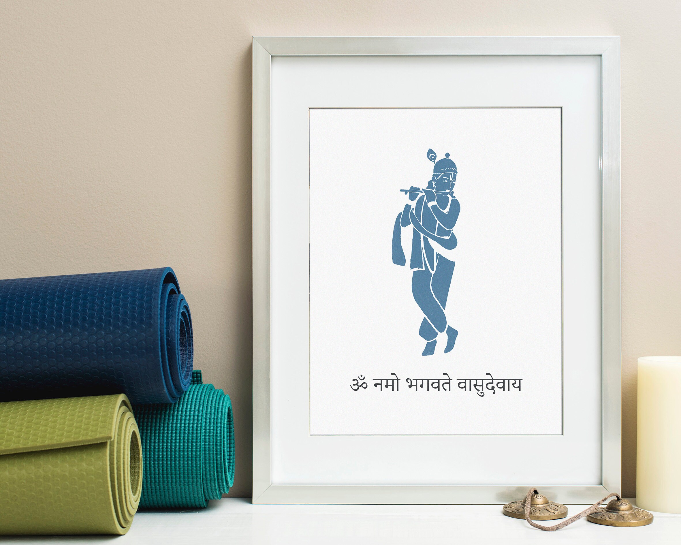 Blue Krishna Yoga Poster With Sanskrit Mantra - Etsy
