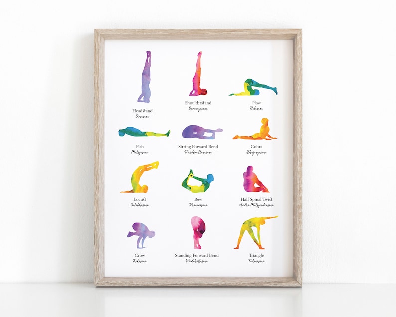12 Yoga Poses With English and Sanskrit Names, Yoga Print, Yoga Asana ...