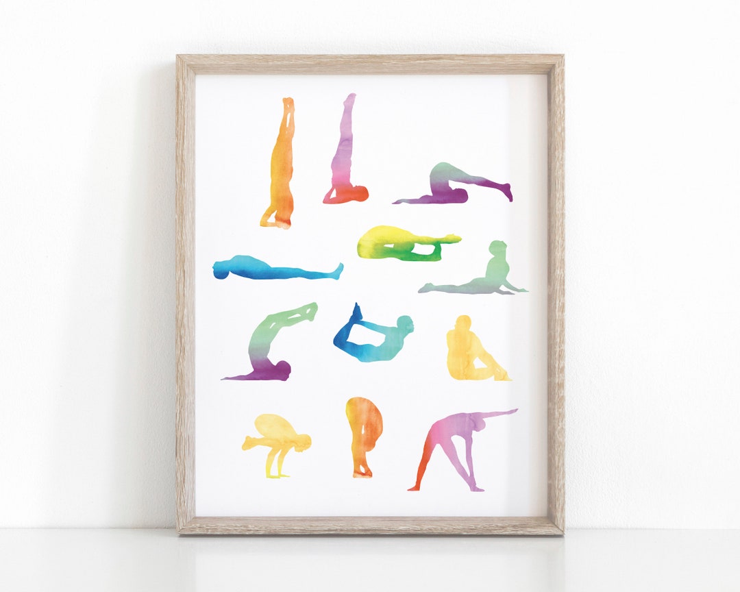 12 Basic Poses Yoga Poster, Yoga Asana Print - Etsy