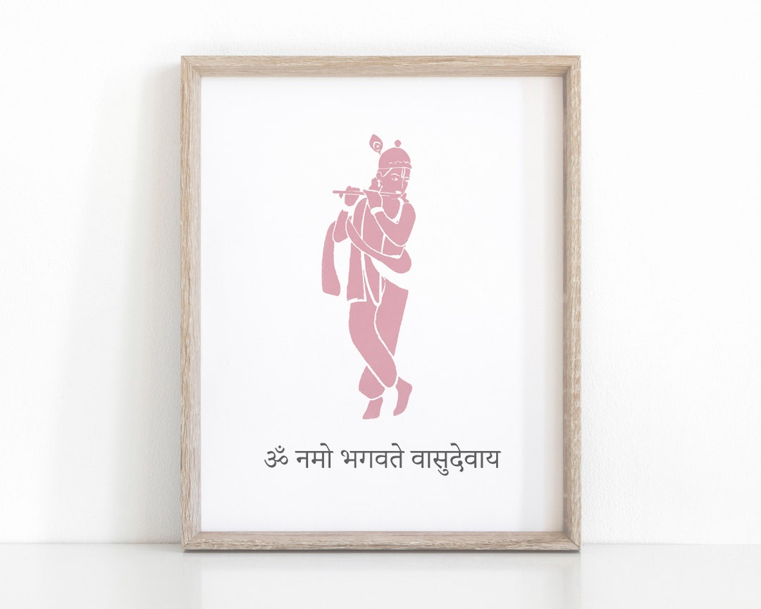 Pink Krishna Meditation Print With Sanskrit Mantra, Printable Hindu Art ...