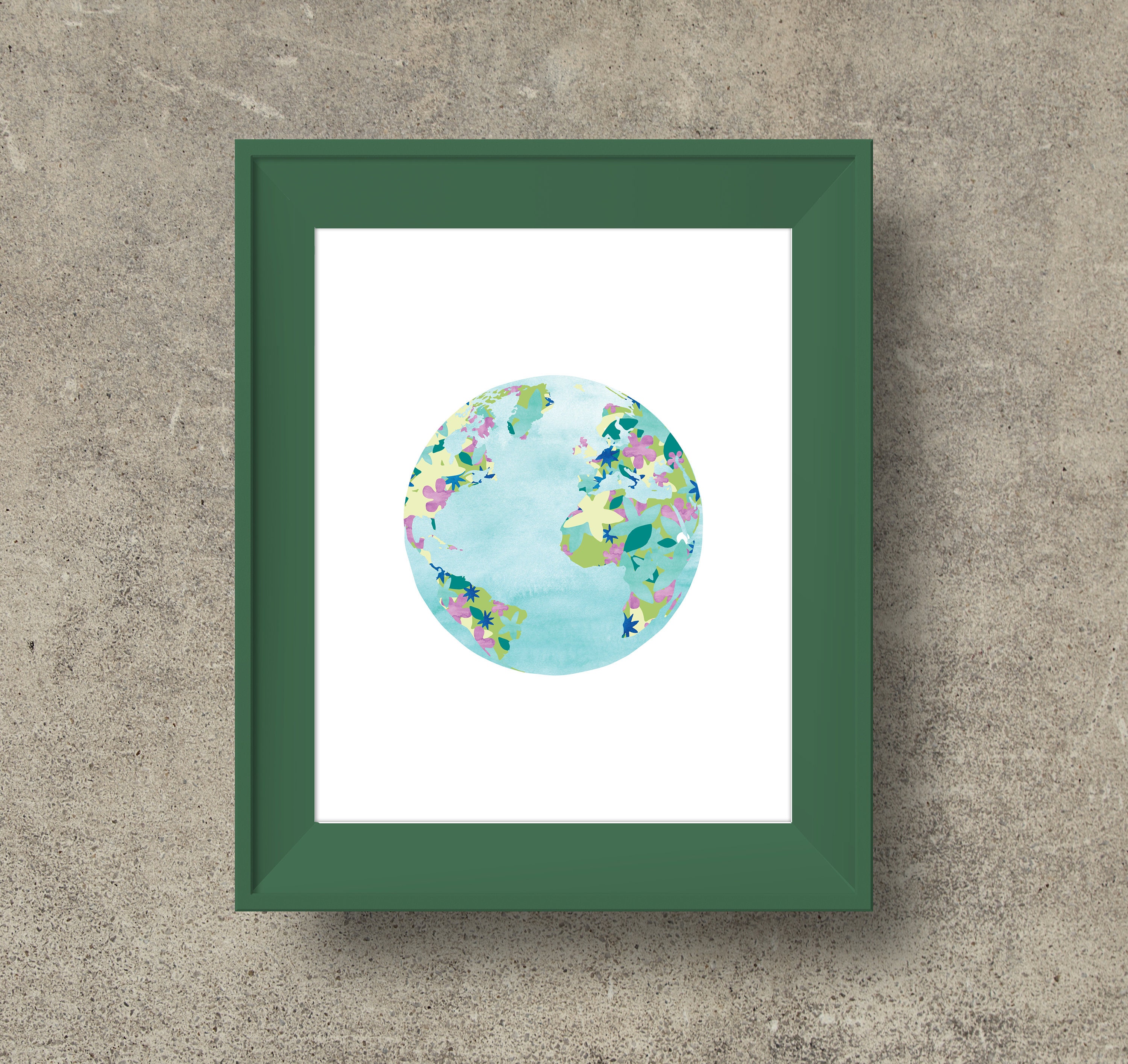 Floral Planet Earth Poster, Printable Home Decor, Instant Download ...