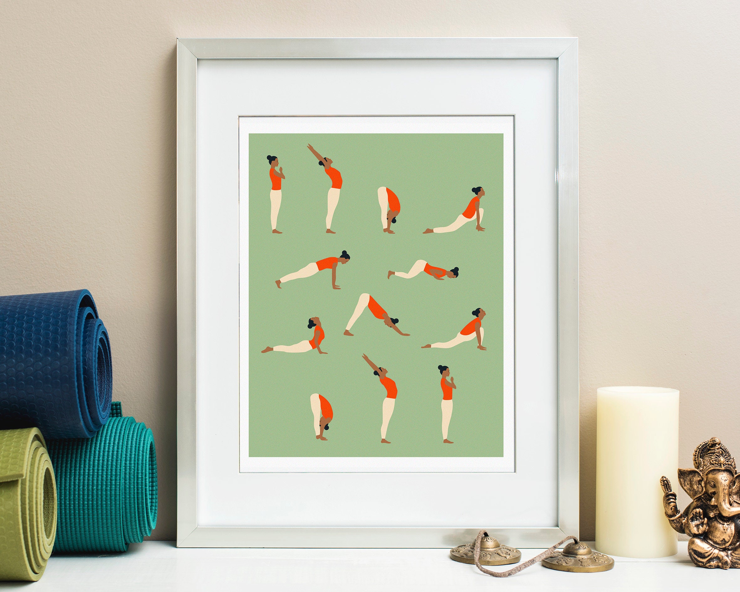 Green Sun Salutation Yoga Poster, Instant Download Asana Print - Etsy