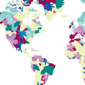 Floral World Map Printable Wall Art - Etsy