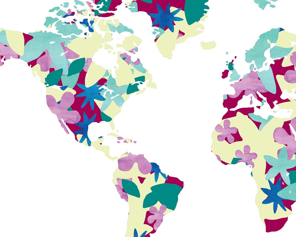 Floral World Map Printable Wall Art - Etsy