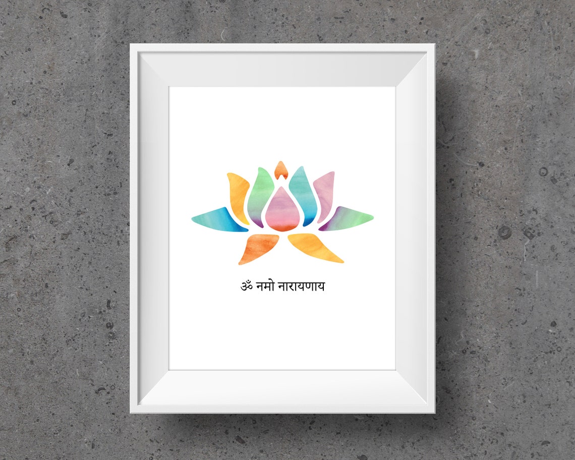 Lotus With Peace Mantra Yoga Print Meditation Poster Yoga - Etsy