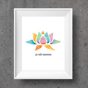 Lotus With Peace Mantra Yoga Print, Meditation Poster, Yoga Art, Yoga ...