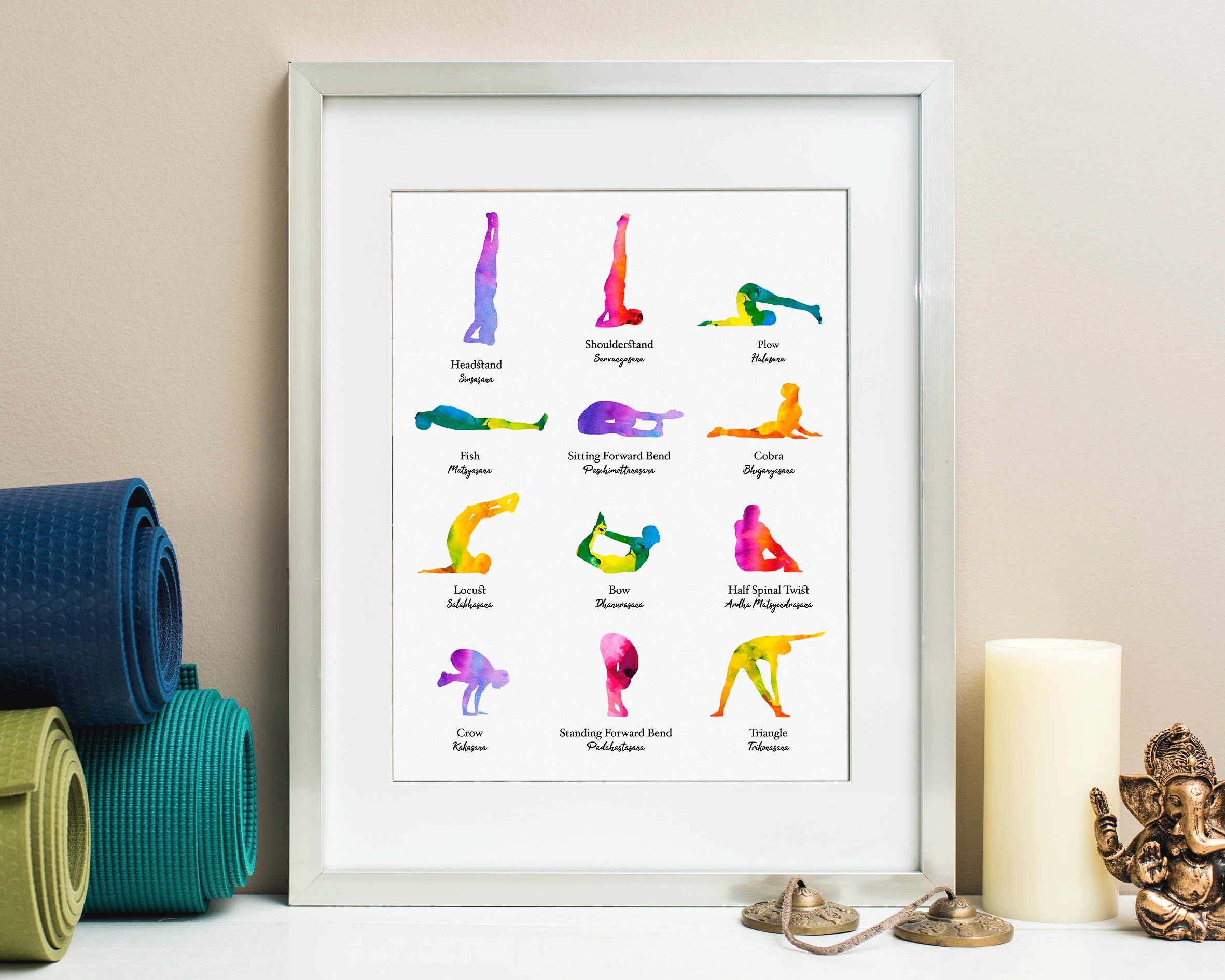 12 Yoga Poses With English and Sanskrit Names, Yoga Print, Yoga Asana ...