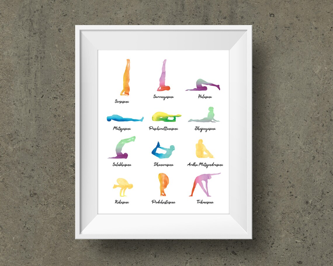 12 Basic Poses Yoga Print Yoga Asana Poster Yoga Gift - Etsy