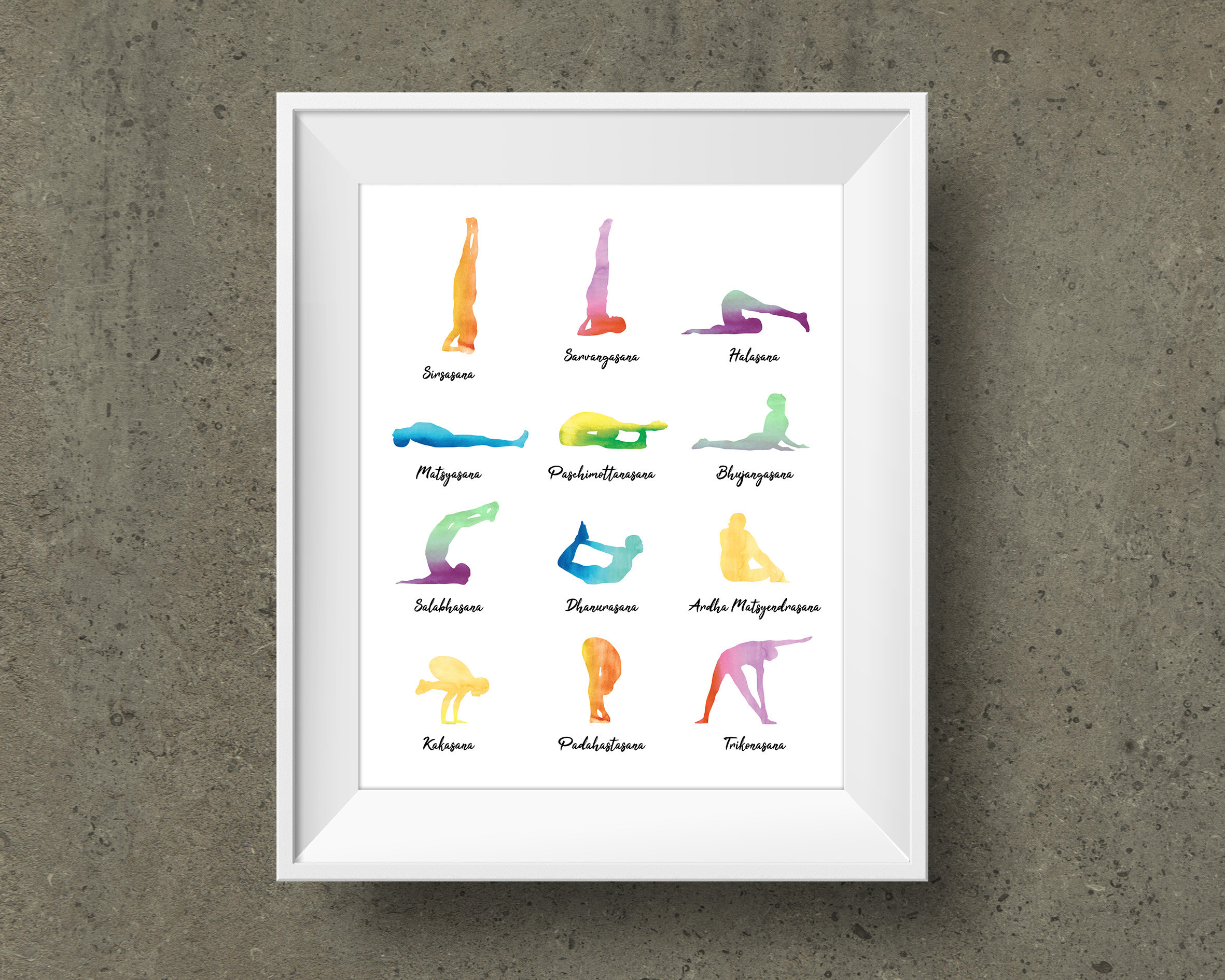 12 Basic Poses Yoga Print, Yoga Asana Poster, Yoga Gift, Meditation ...