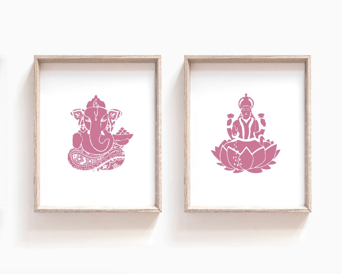 Pink Ganesha and Lakshmi Print, Instant Download Meditation Poster ...