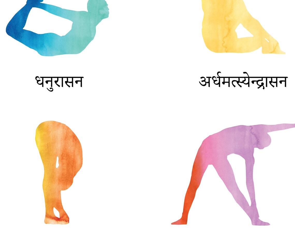 Basic Poses Sanskrit Yoga Poster, Yoga Asana Print, Yoga Gift ...