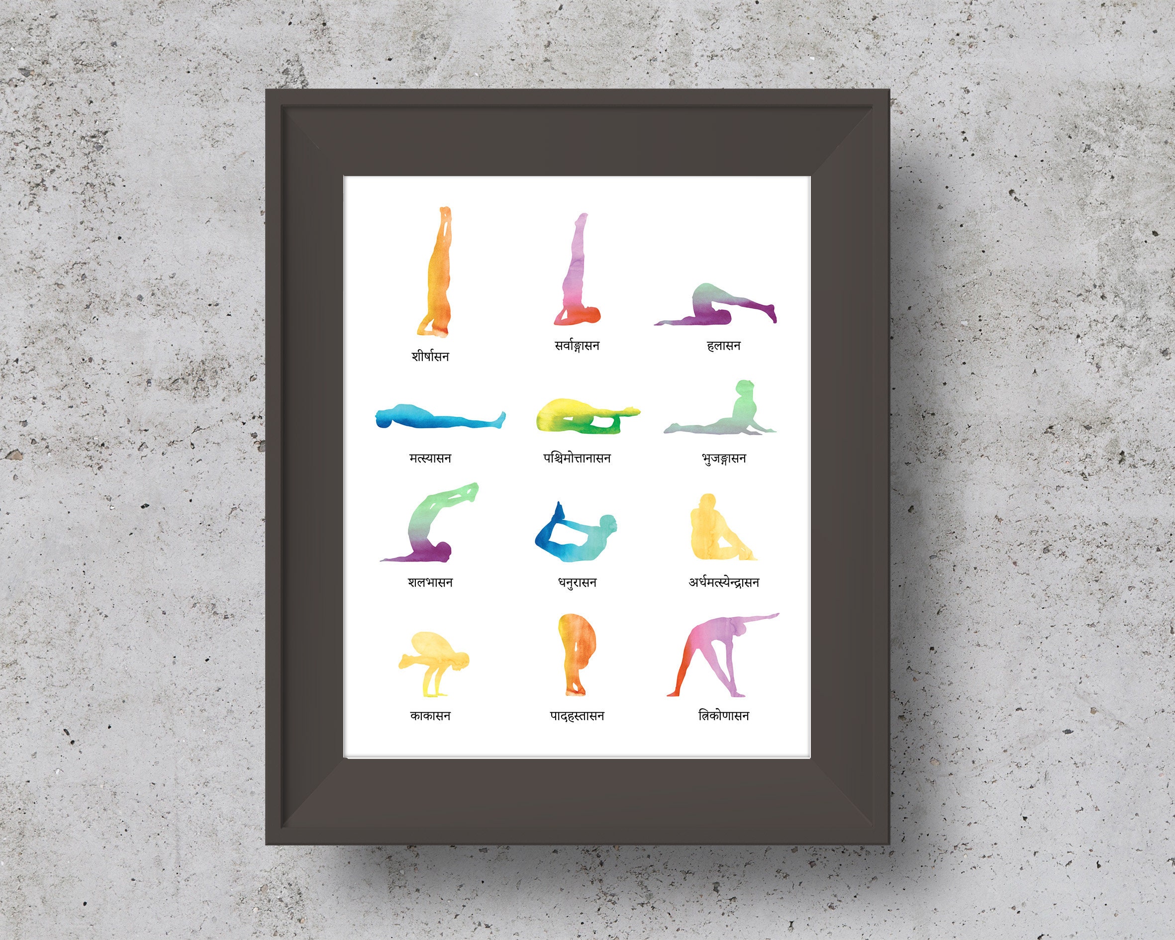 Basic Poses Sanskrit Yoga Poster, Yoga Asana Print, Yoga Gift ...