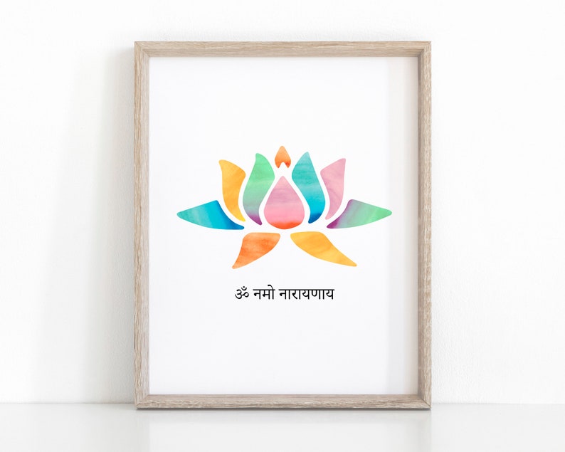Lotus with Peace Mantra Yoga Print Meditation Poster Yoga | Etsy