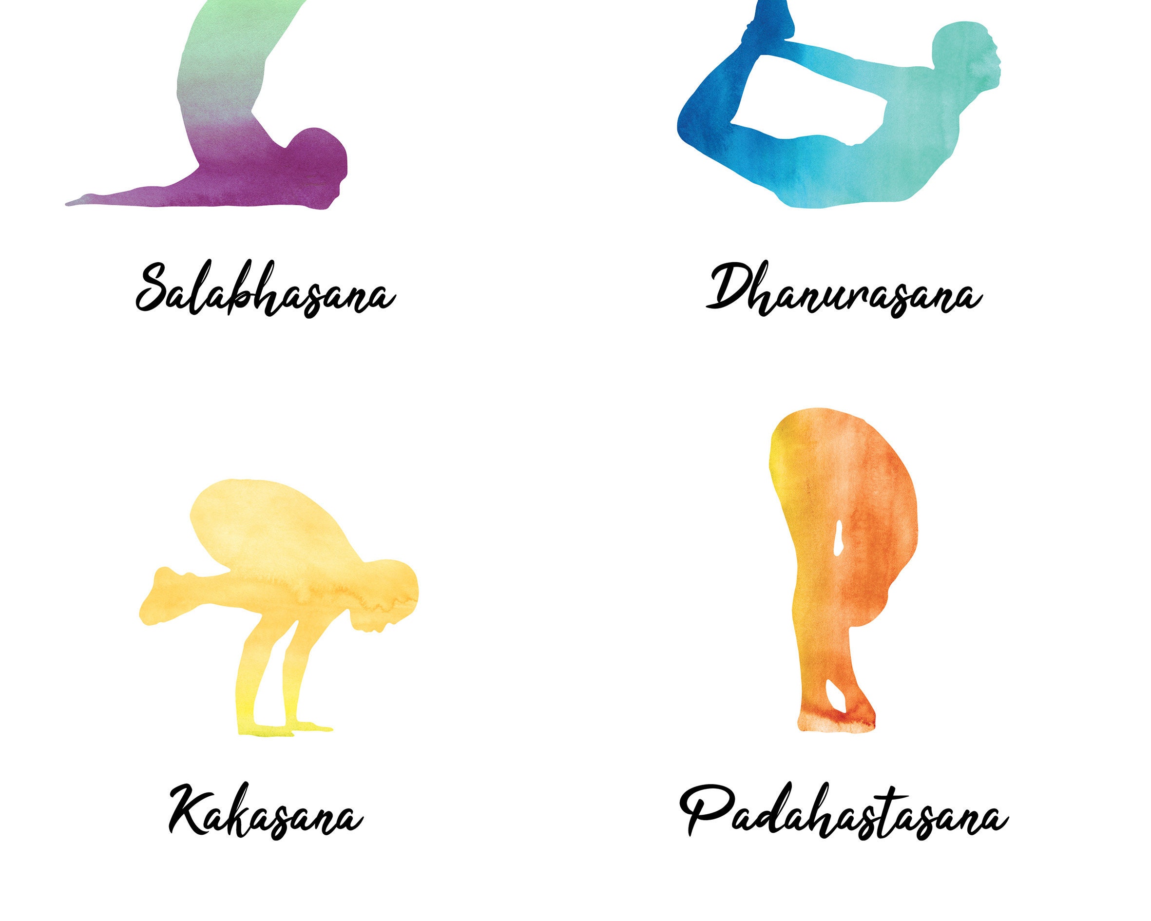 12 Basic Poses Yoga Print, Yoga Asana Poster, Yoga Gift, Meditation ...