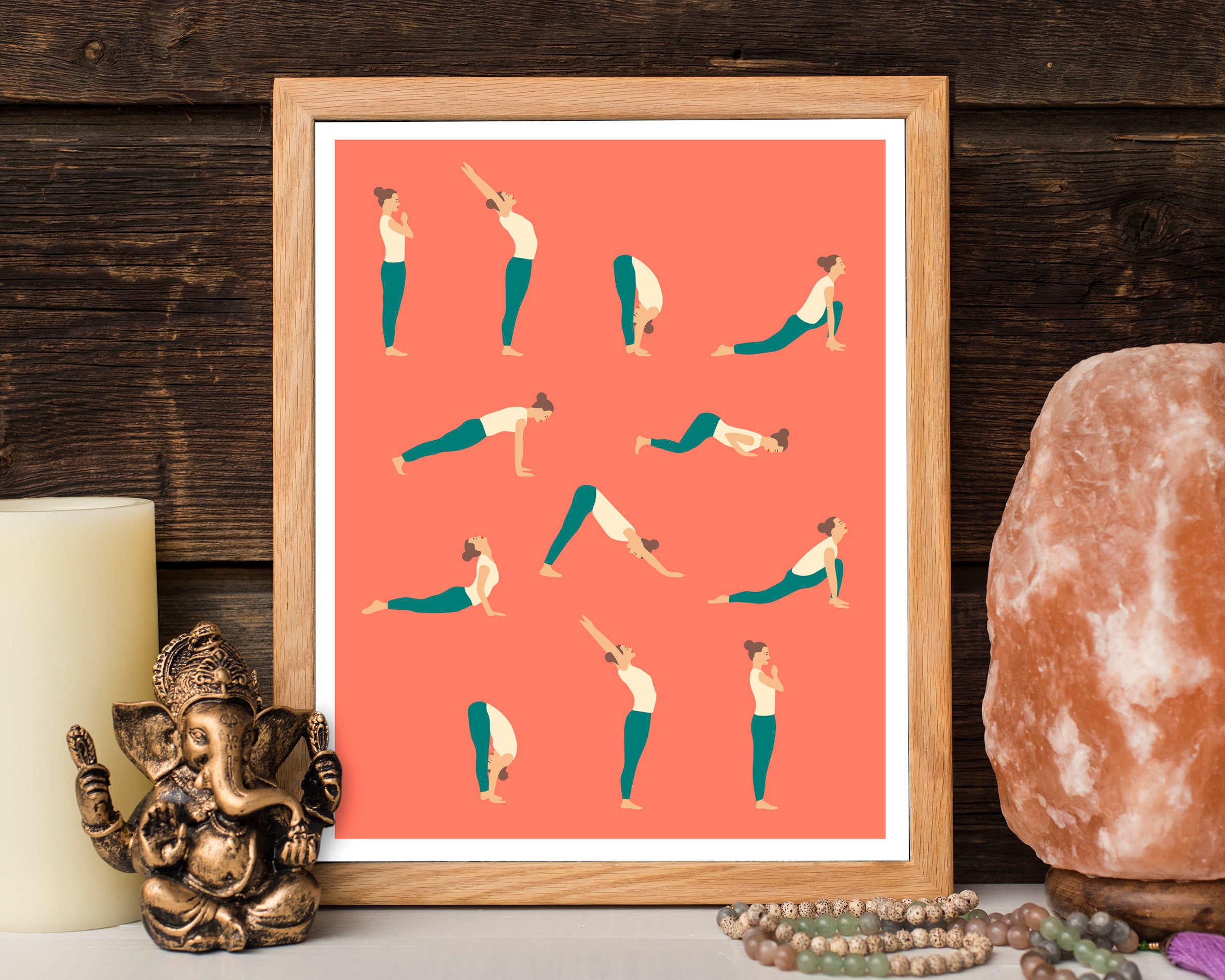 Sun Salutation Yoga Poster, Coral Color Yoga Asana Printable - Etsy