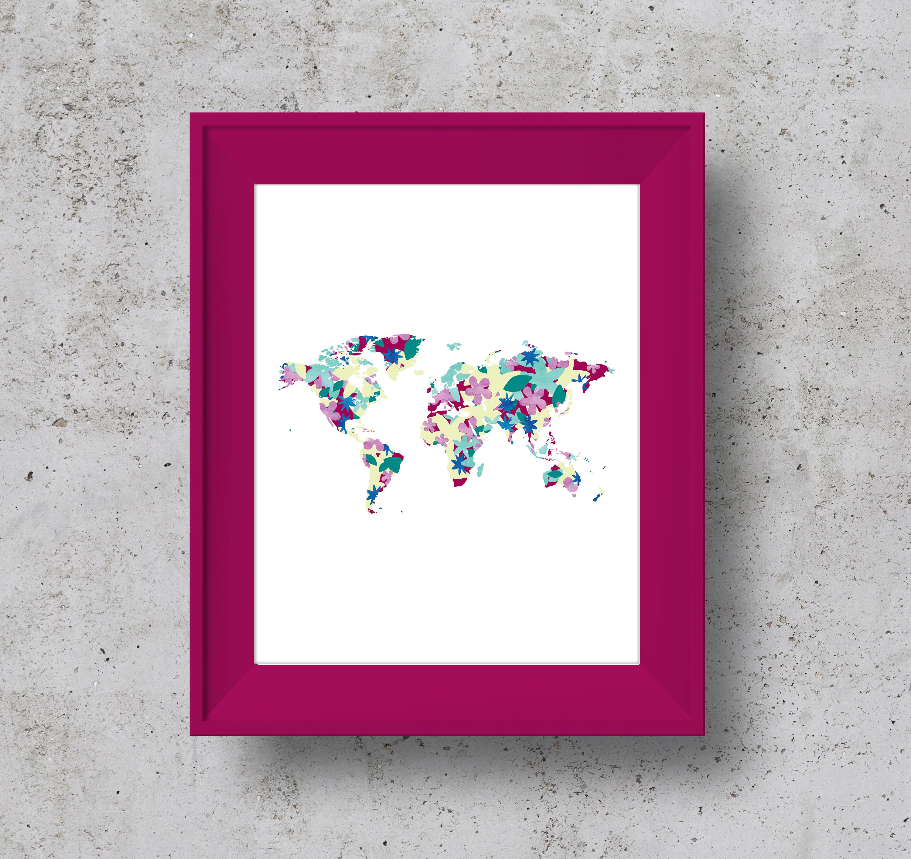 Floral World Map Printable Wall Art - Etsy