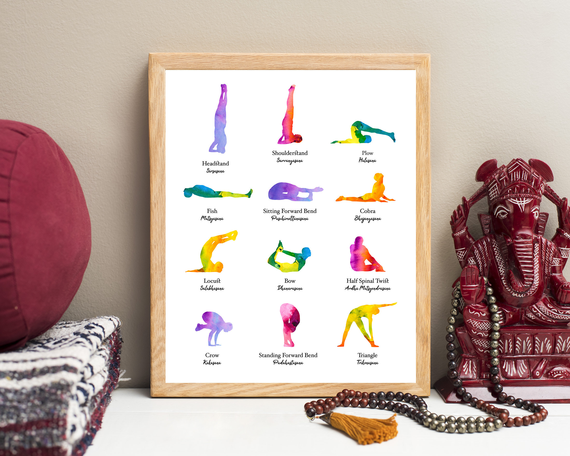 12 Yoga Poses With English and Sanskrit Names, Yoga Print, Yoga Asana ...
