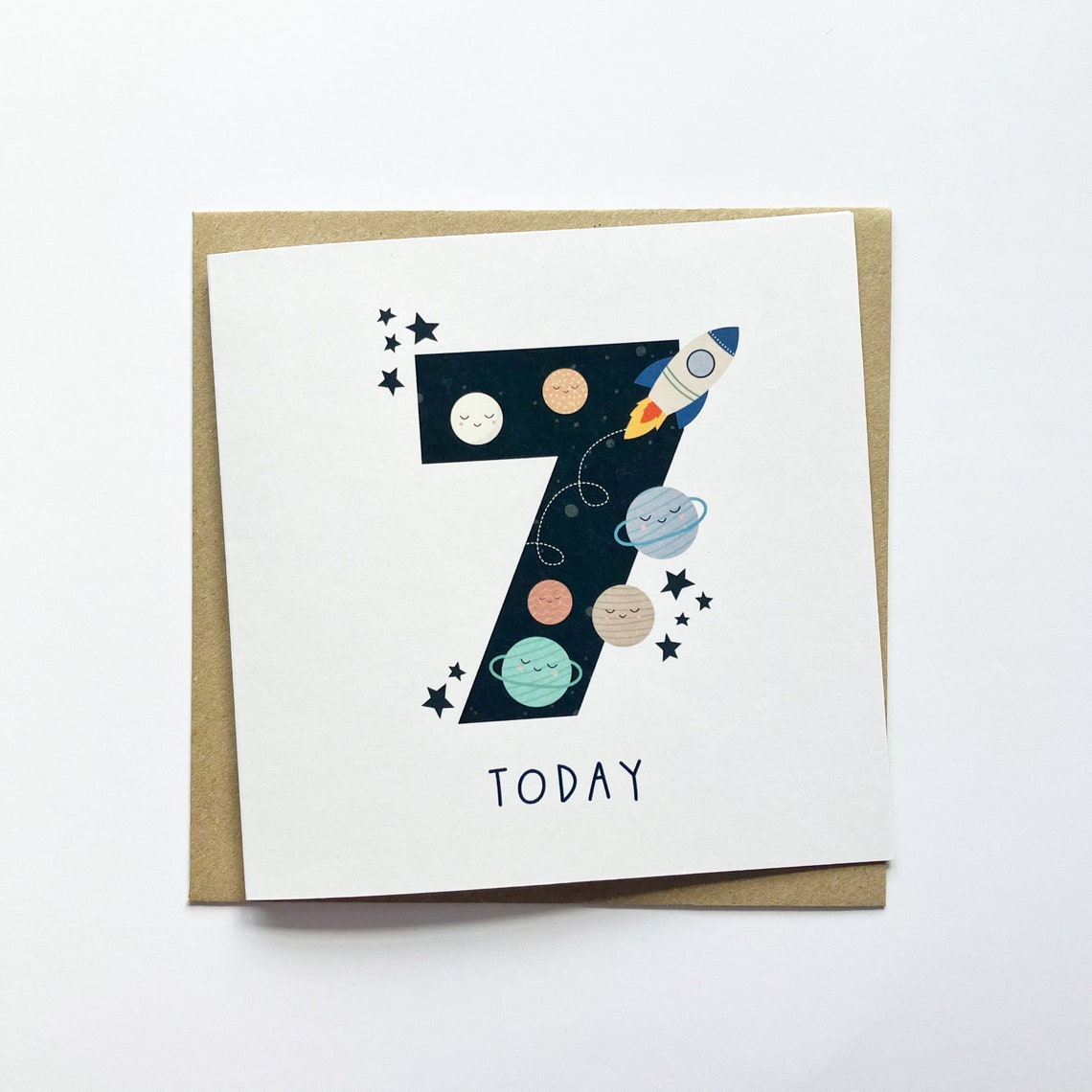 Space 7th Birthday Card 7 Today Kids Greeting Card Age 7 Seven Year Old ...